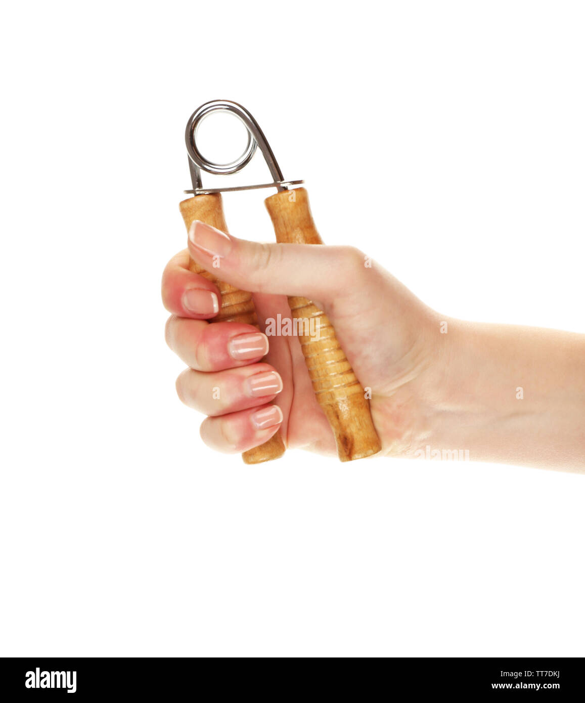 Hand trainer with steel spring in male hand, isolated on white Stock ...