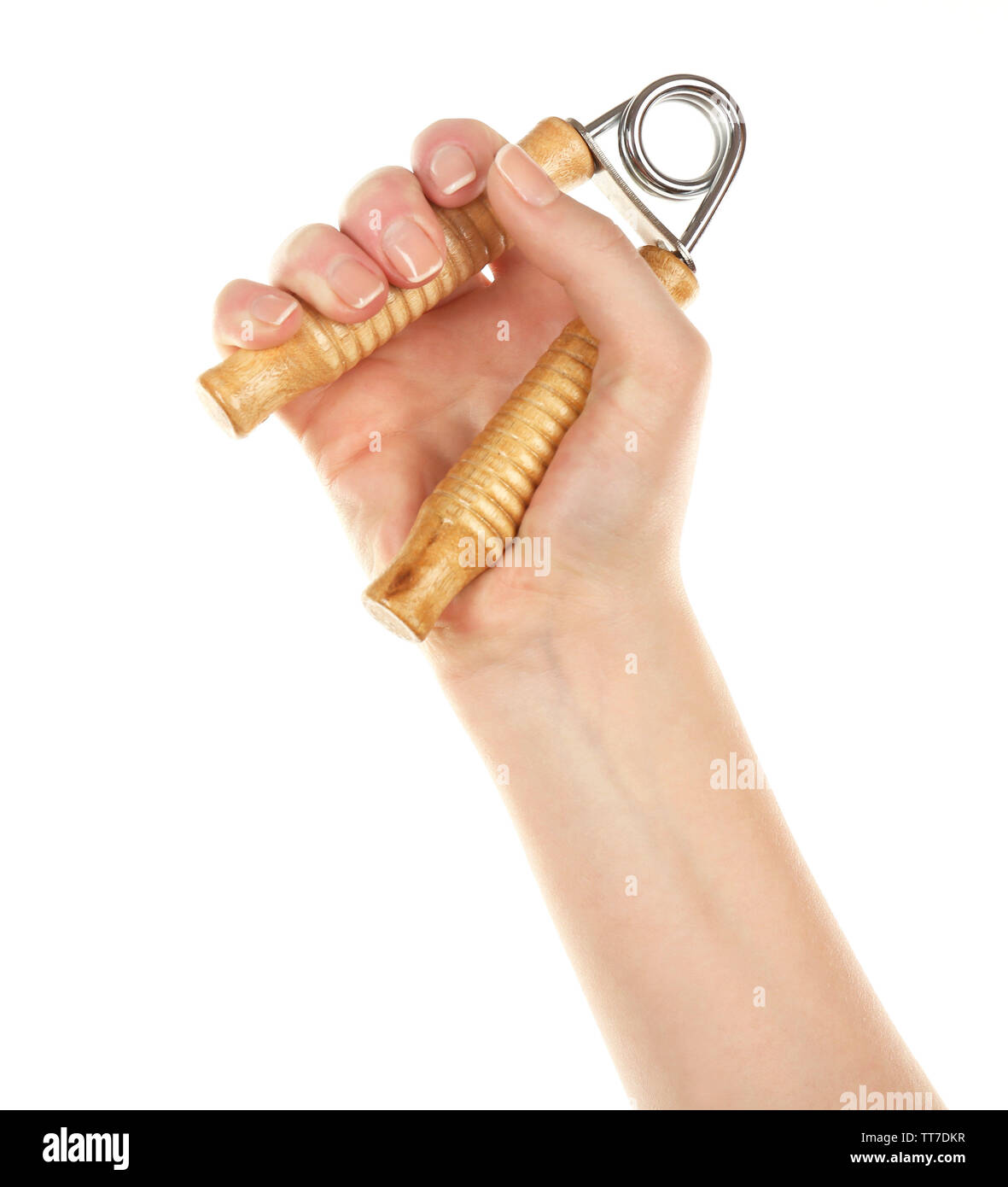 Hand trainer with steel spring in male hand, isolated on white Stock ...