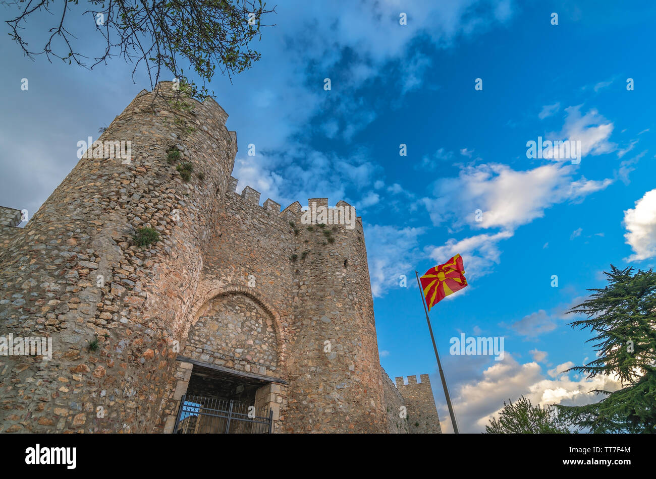 Entrance gates to the castle Samuil, located above Ohrid lake, Republic ...