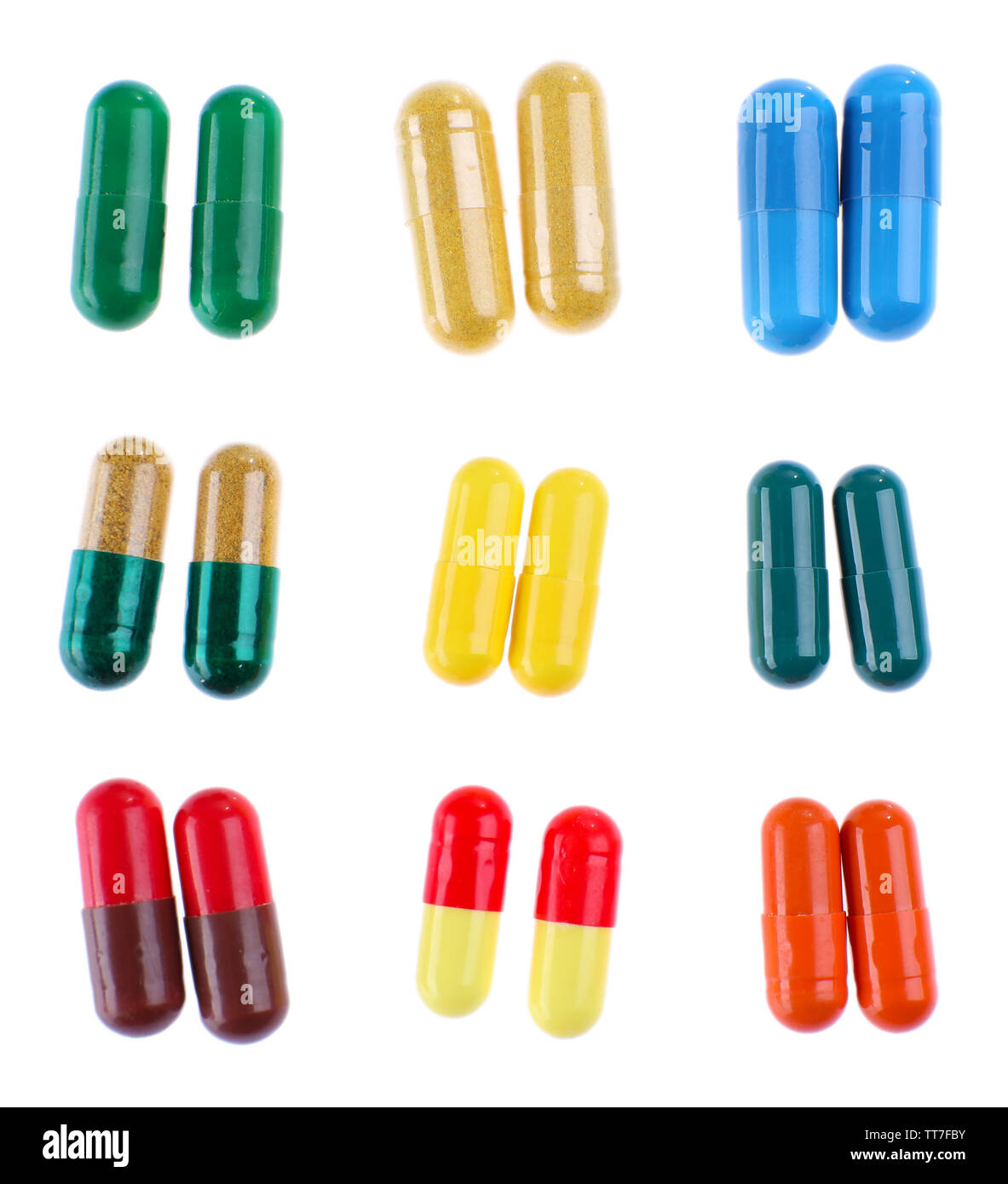 Different colorful pills isolated on white background Stock Photo - Alamy