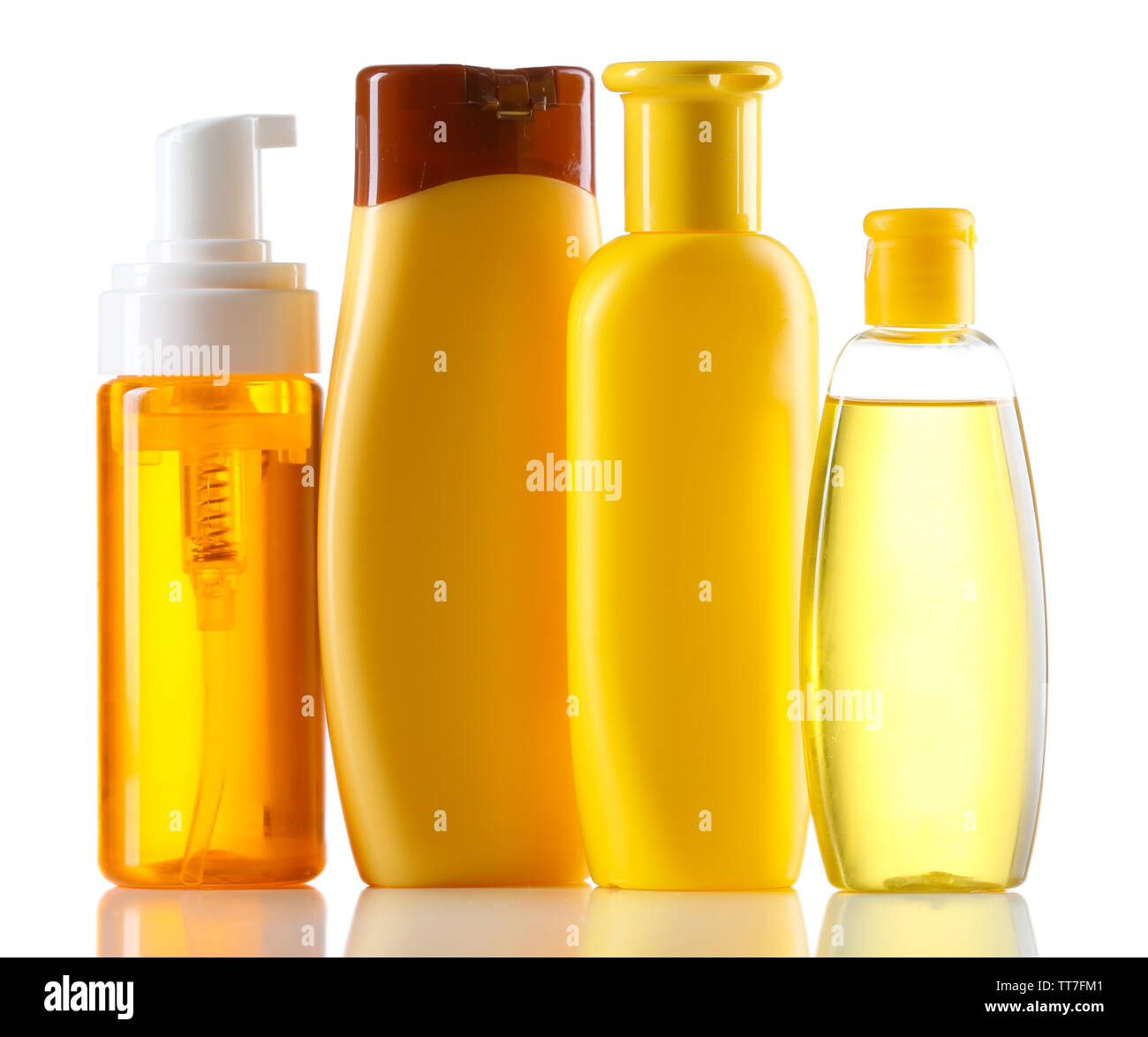 Group of cosmetic bottles isolated on white Stock Photo - Alamy