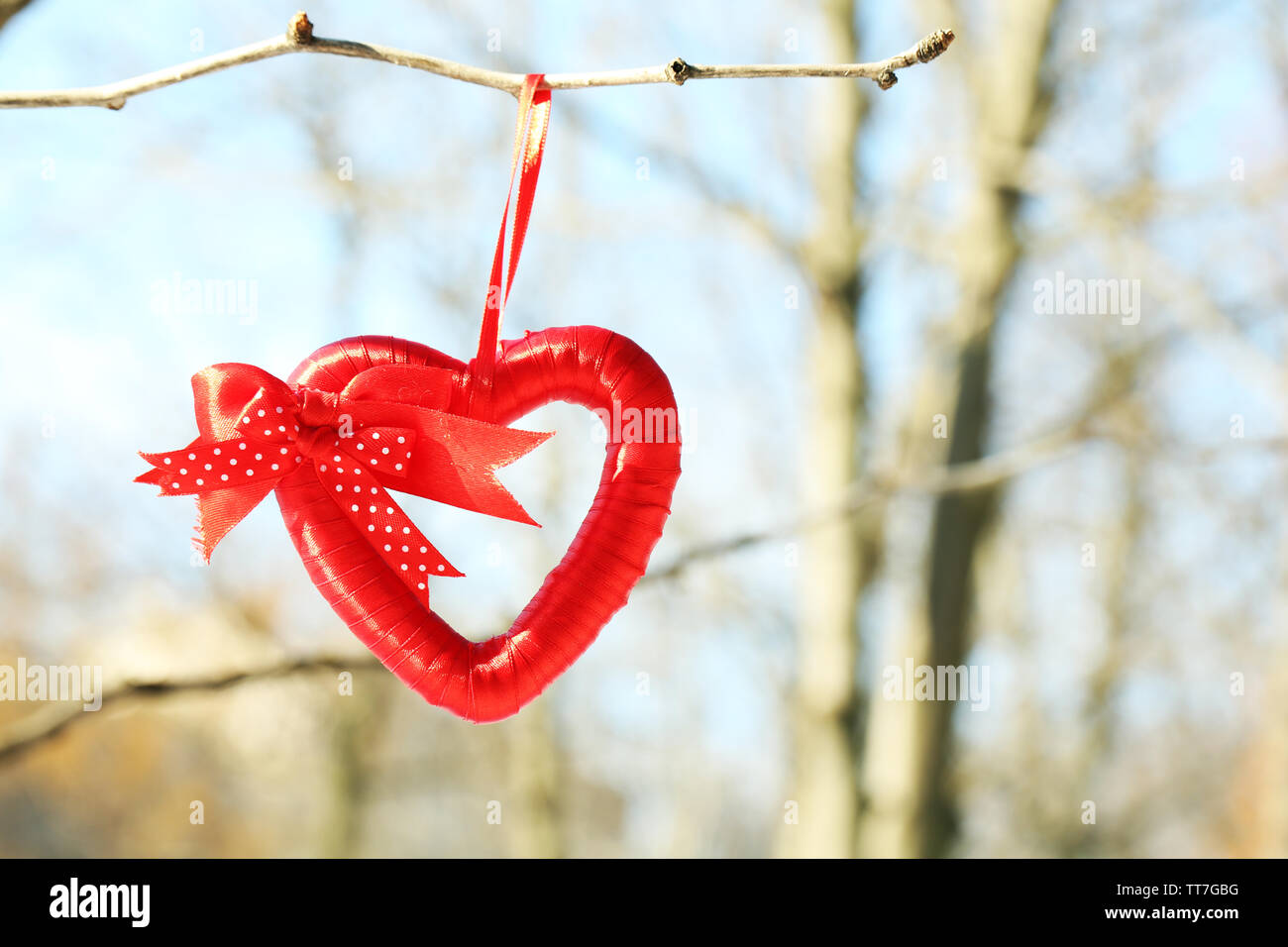 Tree branch with heart decoration on nature background Stock Photo - Alamy