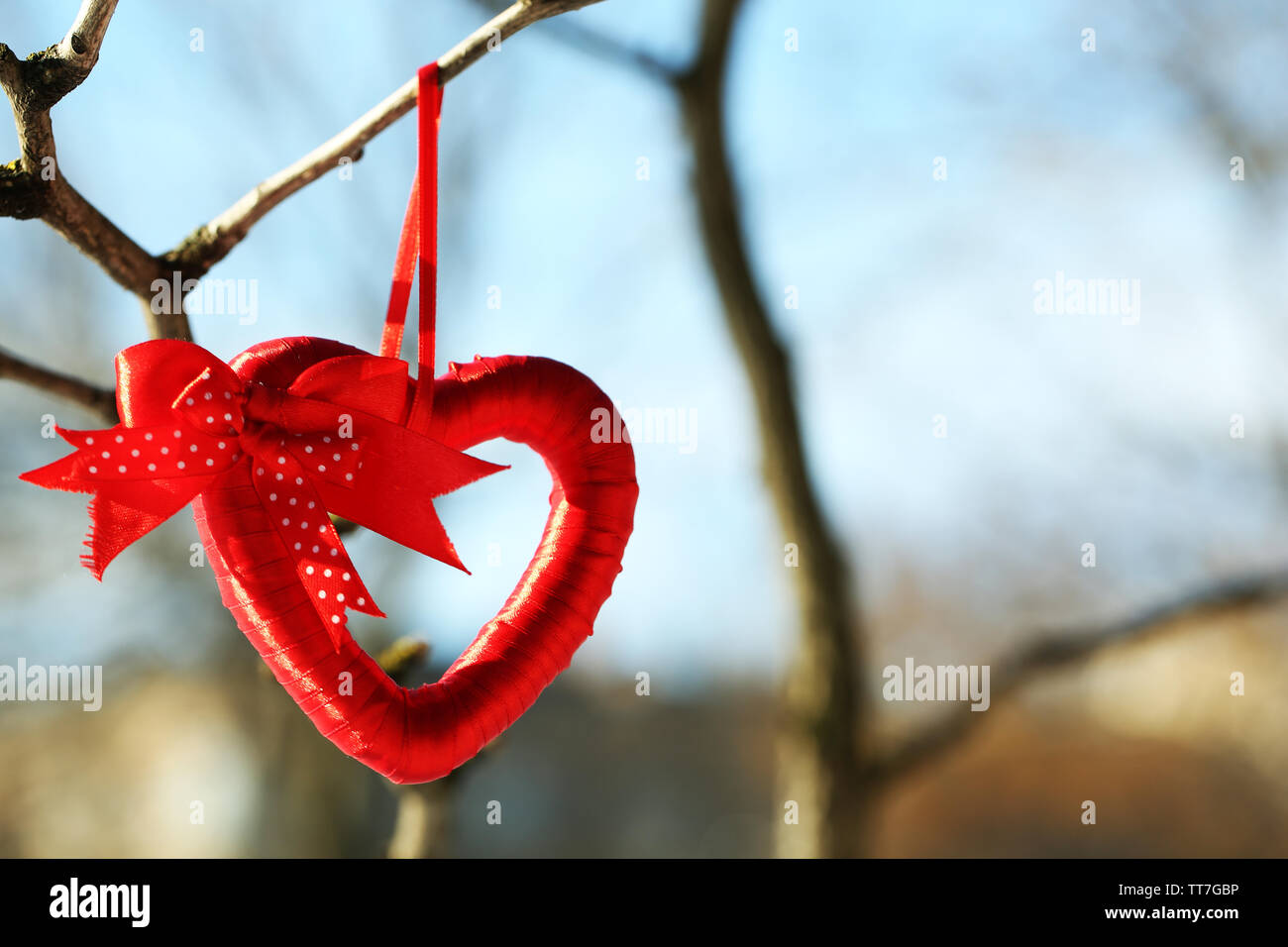 Tree branch with heart decoration on nature background Stock Photo - Alamy