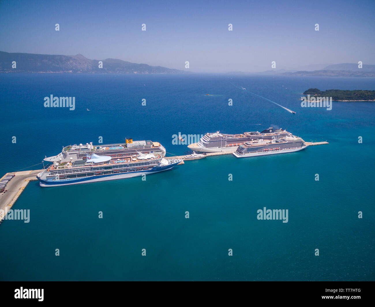 Cruise ships docked at the port of Corfu Greece. Aerial view Stock ...