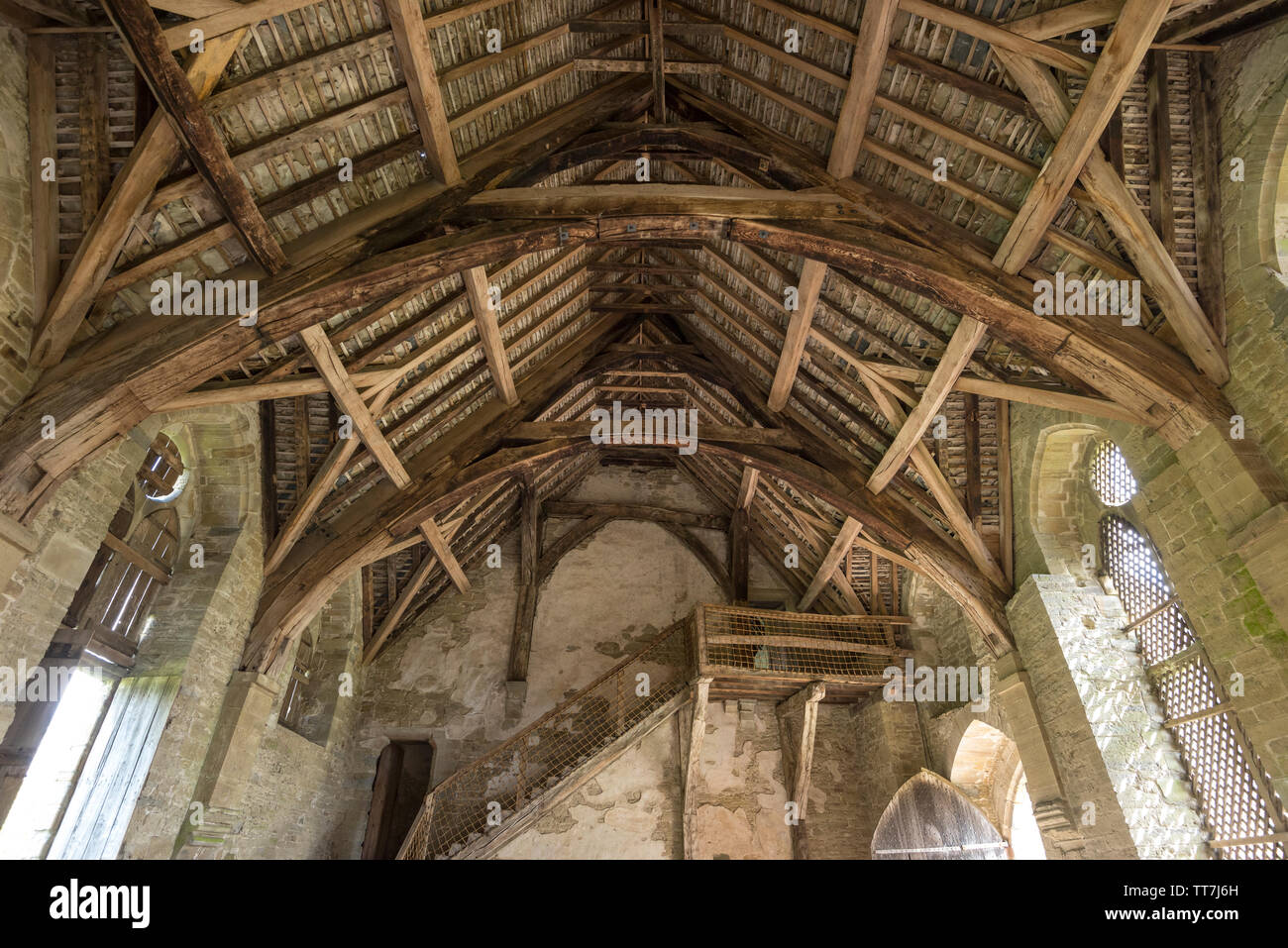 In the hall at Stokesay Castle, Craven Arms, Shropshire, England ...