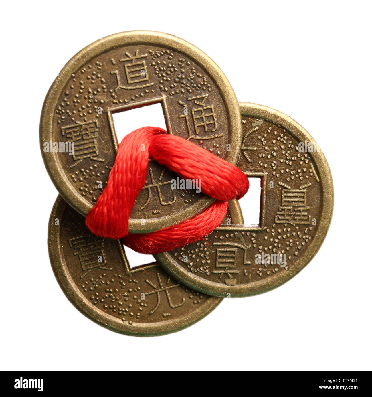 Chinese coins red ribbon hi-res stock photography and images - Alamy