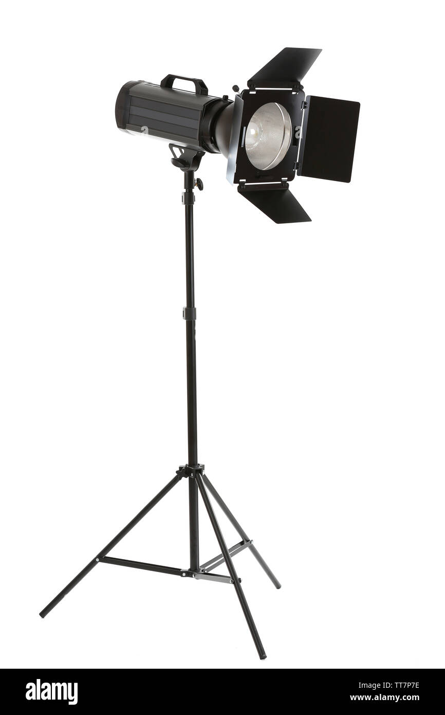 Studio flash with barn door isolated on white Stock Photo - Alamy