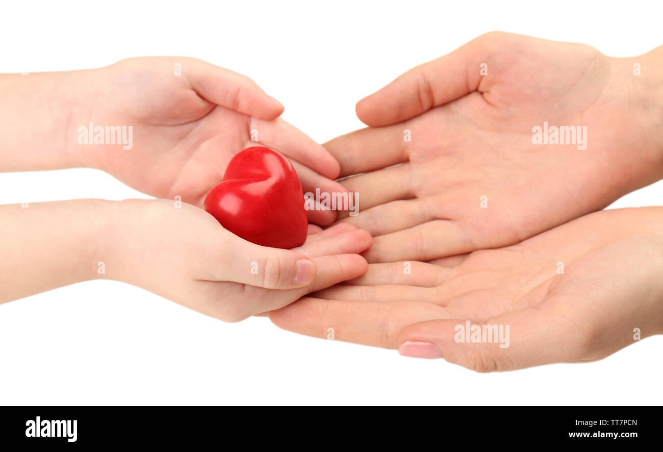 Heart in child and mother hands isolated on white Stock Photo - Alamy