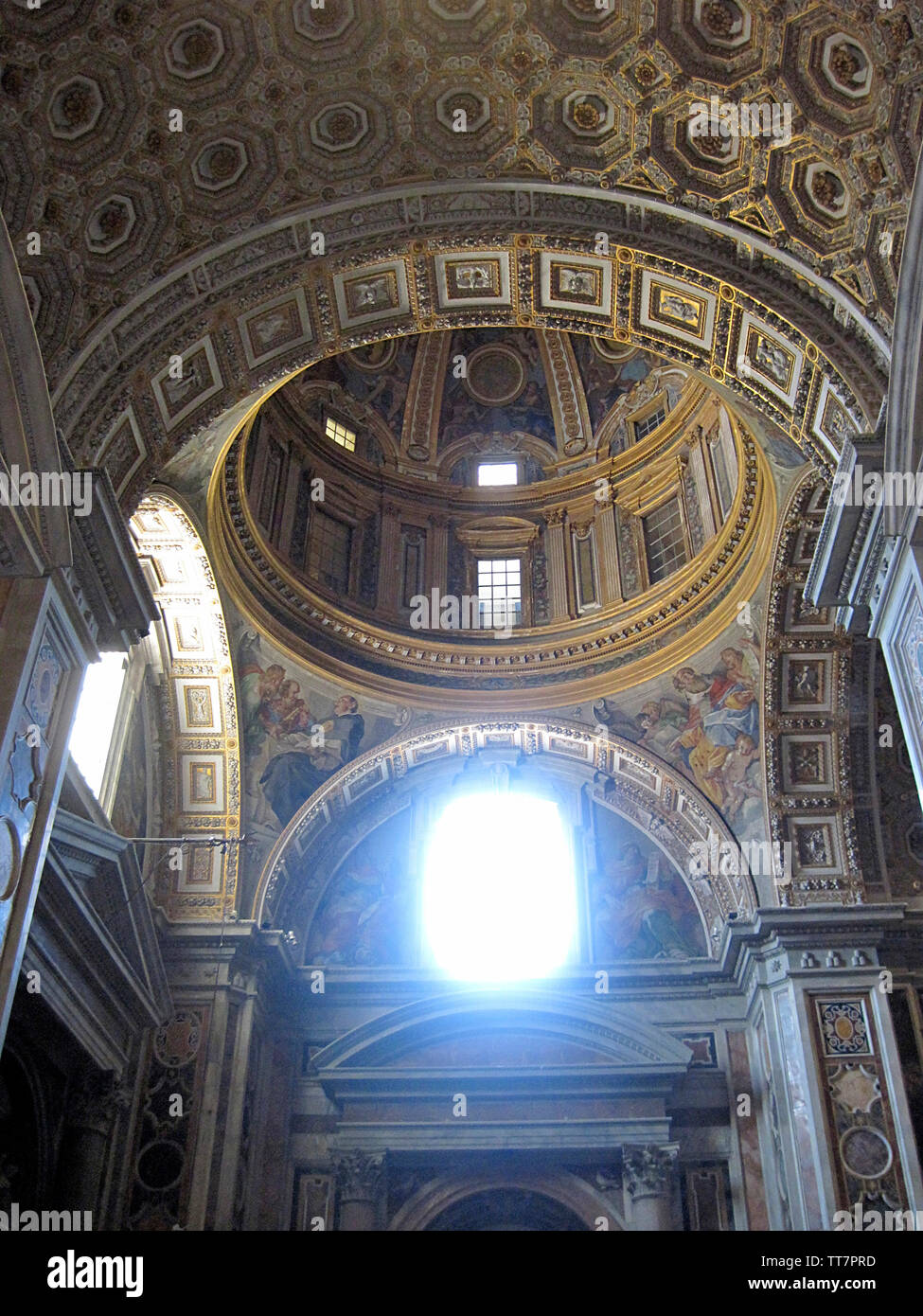 THE PAINTED AND ORNATE CEILING OF SAINT PETER'S BASILICA, ROME, ITALY ...