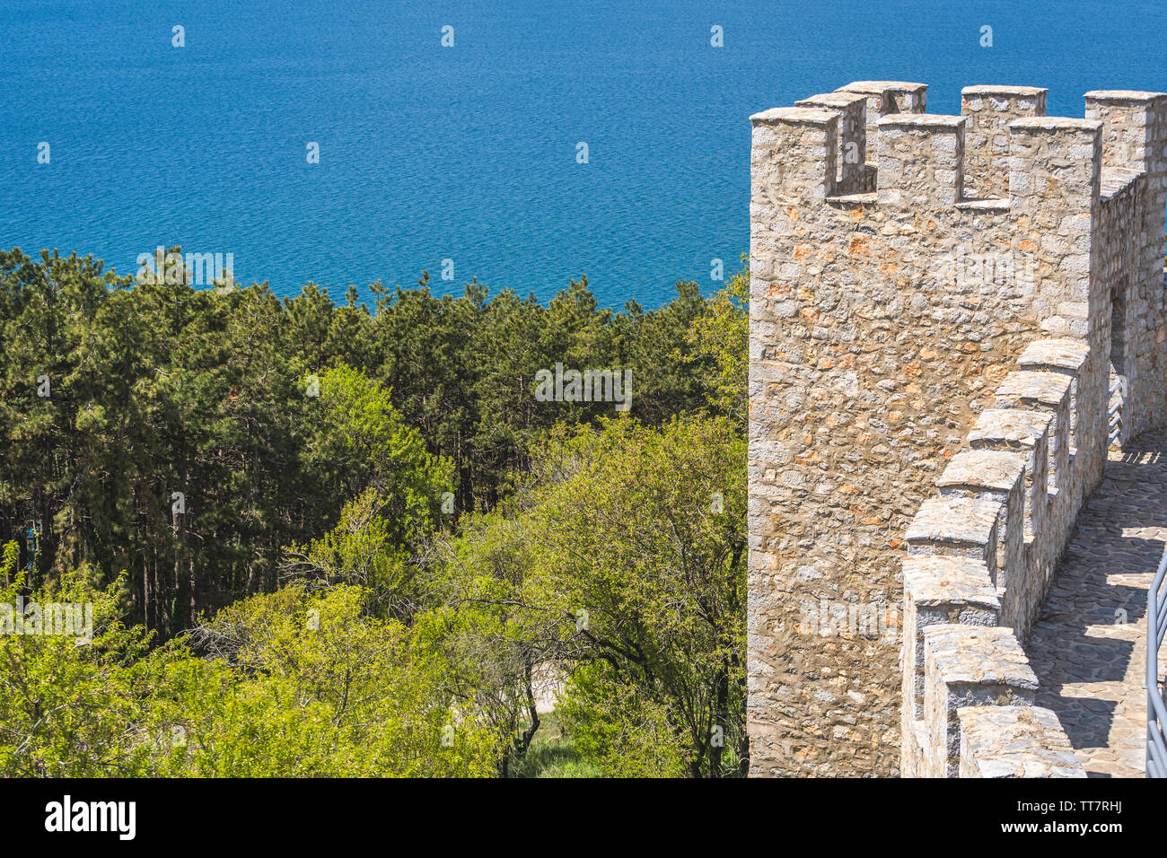 Detail of the massive walls of the castle Samuil,located above Ohrid ...