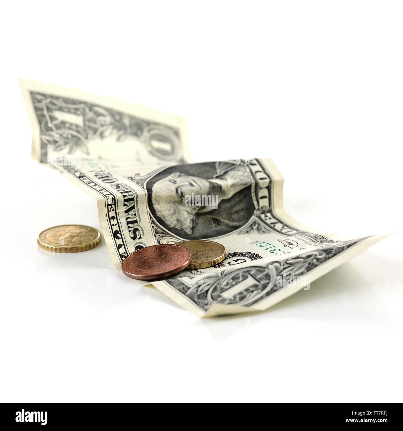 Paper money and coins isolated on white Stock Photo - Alamy