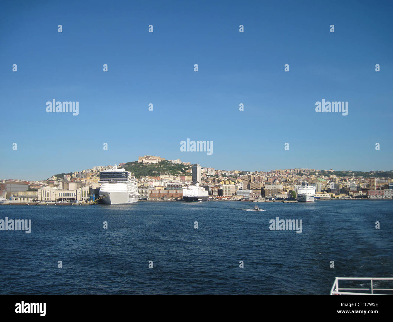 VIEW OF NAPLES PORT WITH CRUISE SHIP NORWEGIAN EPIC AND FERRY, NAPLES ...