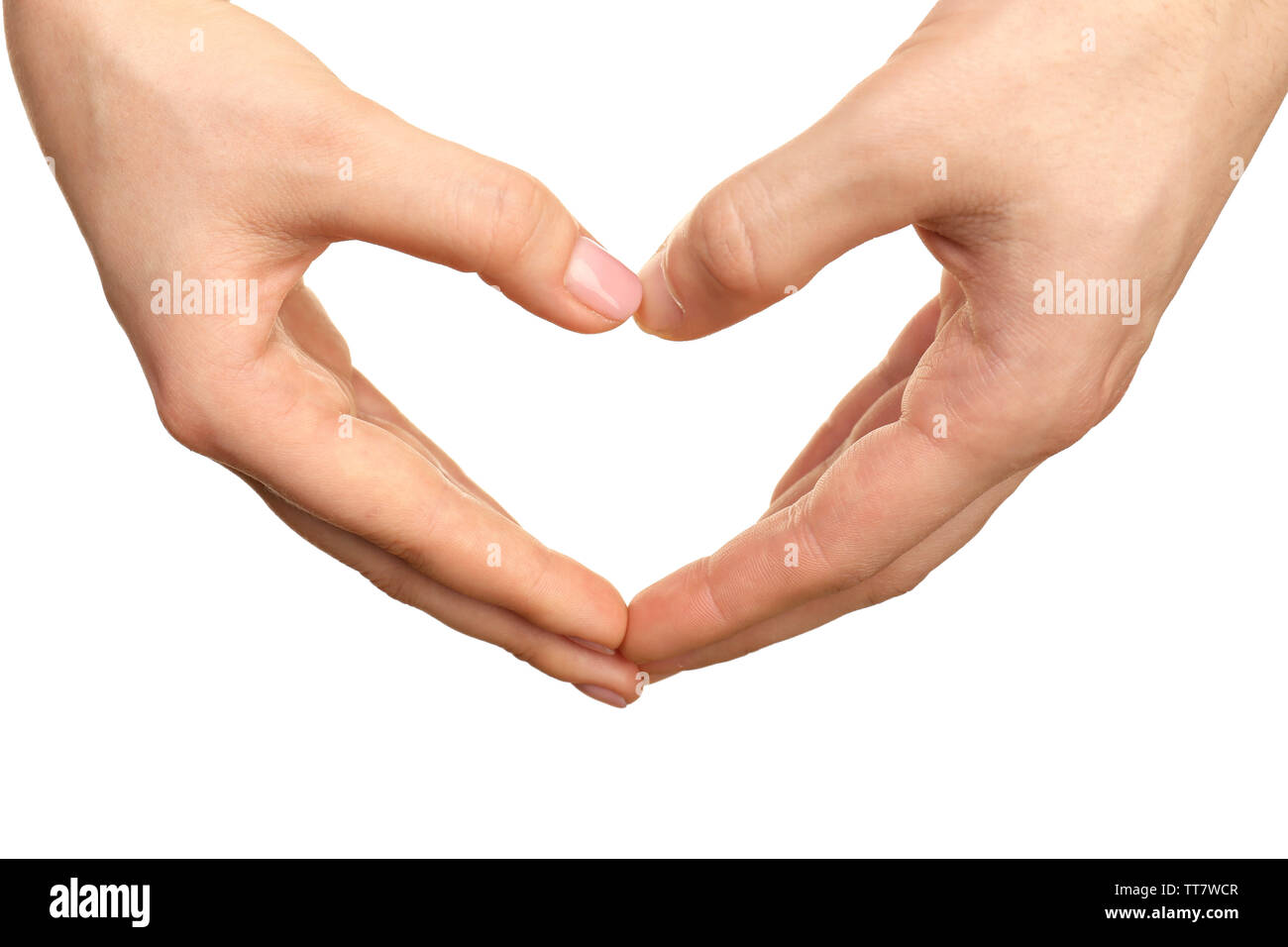 Heart shaped by male and female hands isolated on white Stock Photo - Alamy