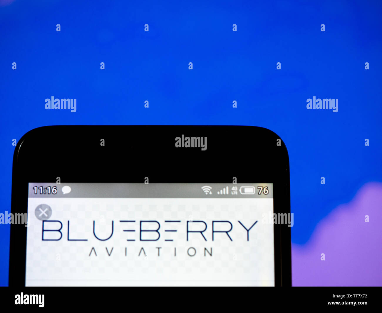 In this photo illustration the Blueberry Aviation logo is seen ...