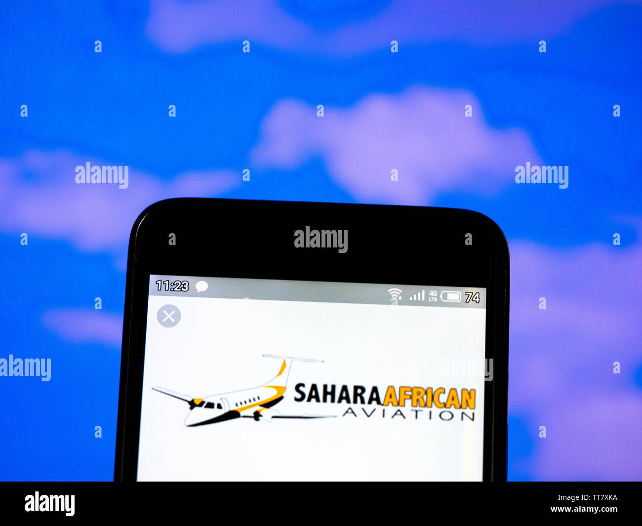In this photo illustration the Sahara African Aviation logo is seen ...