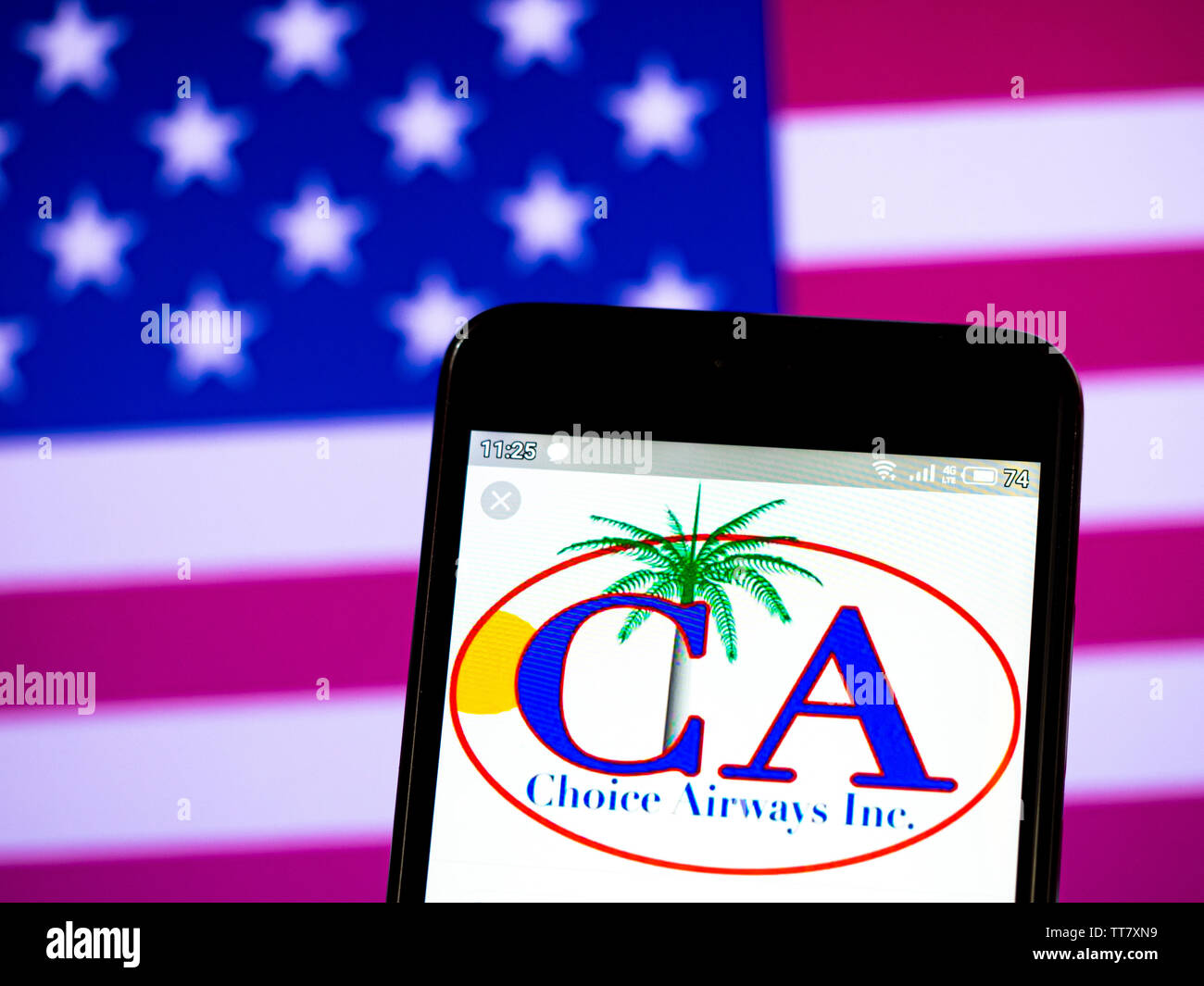In this photo illustration the Choice Airways logo is seen displayed on ...