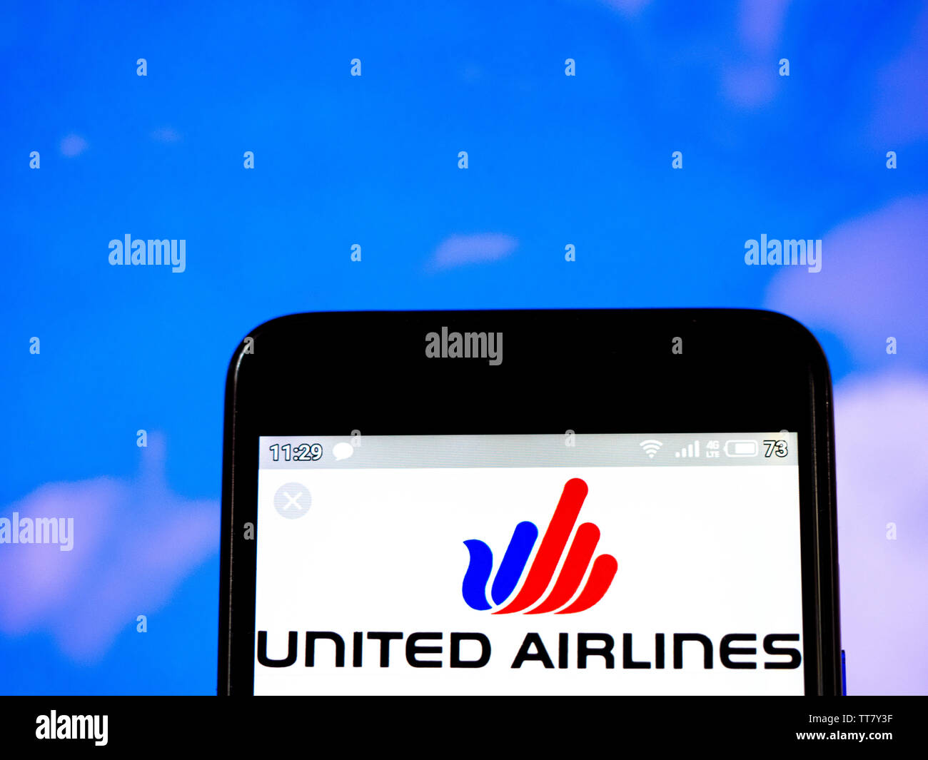 In this photo illustration the United Airlines logo is seen displayed ...