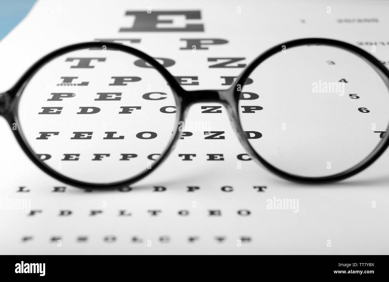 Glasses on eye chart close-up Stock Photo - Alamy