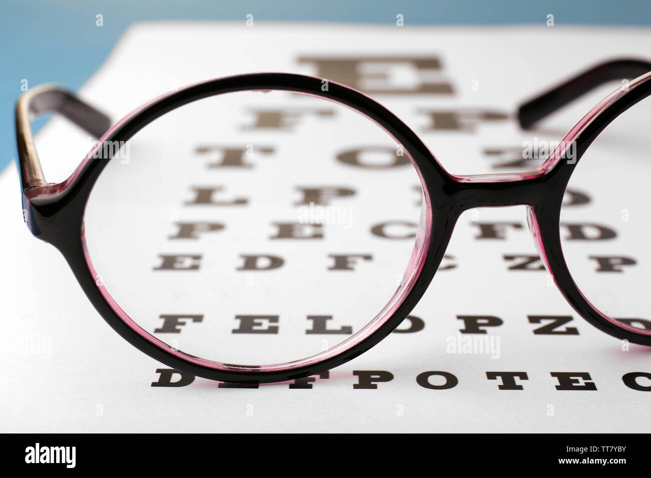 Glasses on eye chart close-up Stock Photo - Alamy