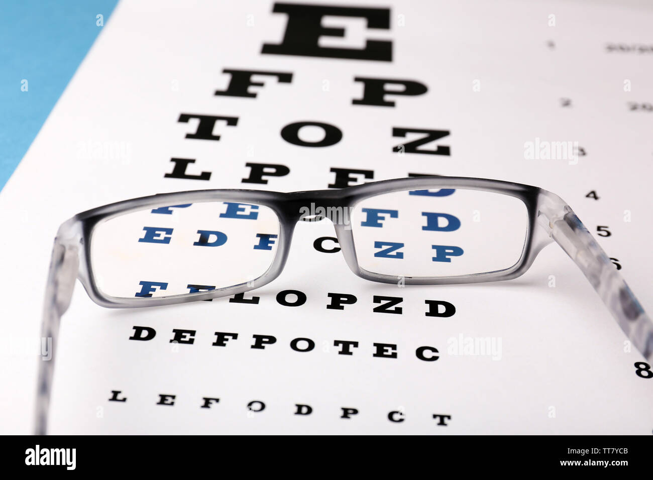 Glasses on eye chart close-up Stock Photo - Alamy