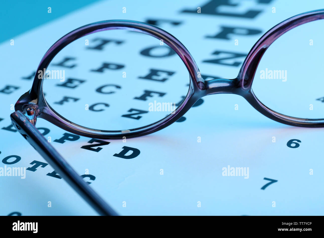 Glasses on eye chart close-up Stock Photo - Alamy