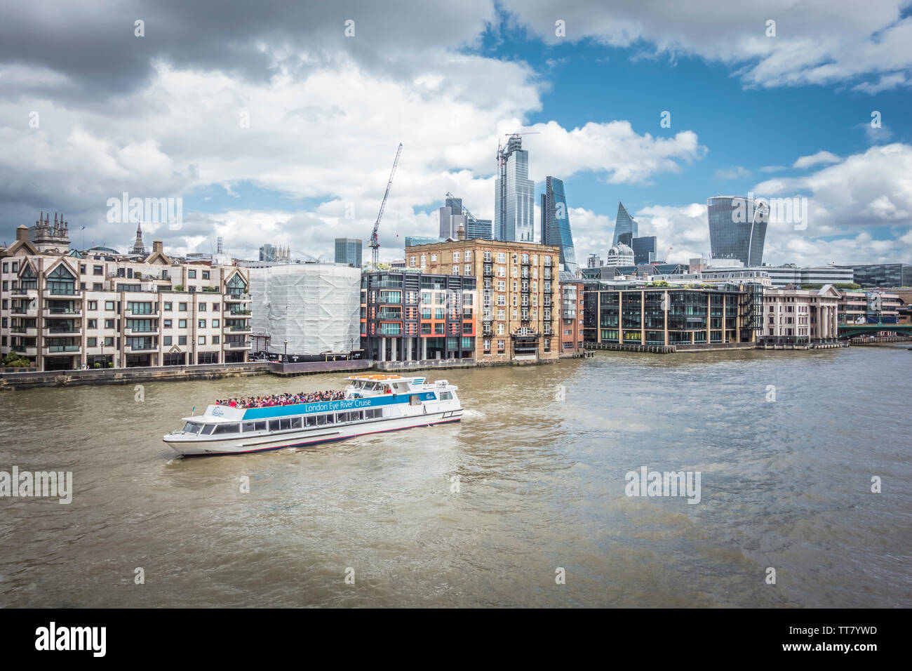 A London Eye River Cruise on the River Thames near Queenhithe Dock ...