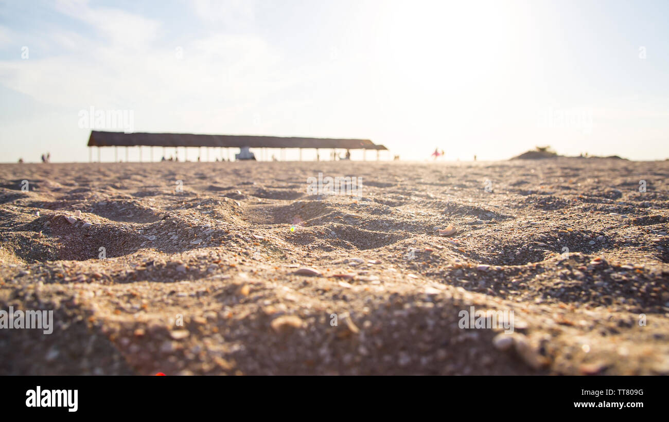 Old canopy to create shade on the beach by the sea in Crimea. Summer ...