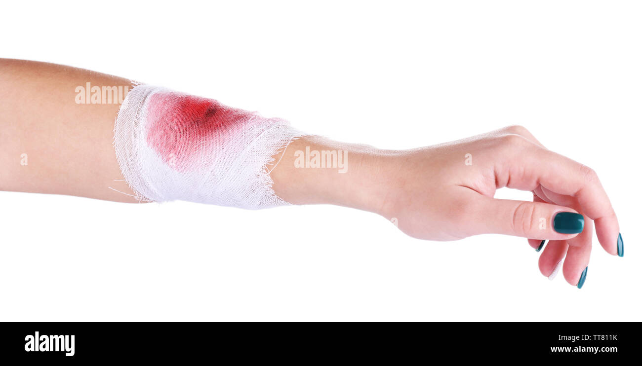 Wounded hand with bandage isolated on white Stock Photo - Alamy