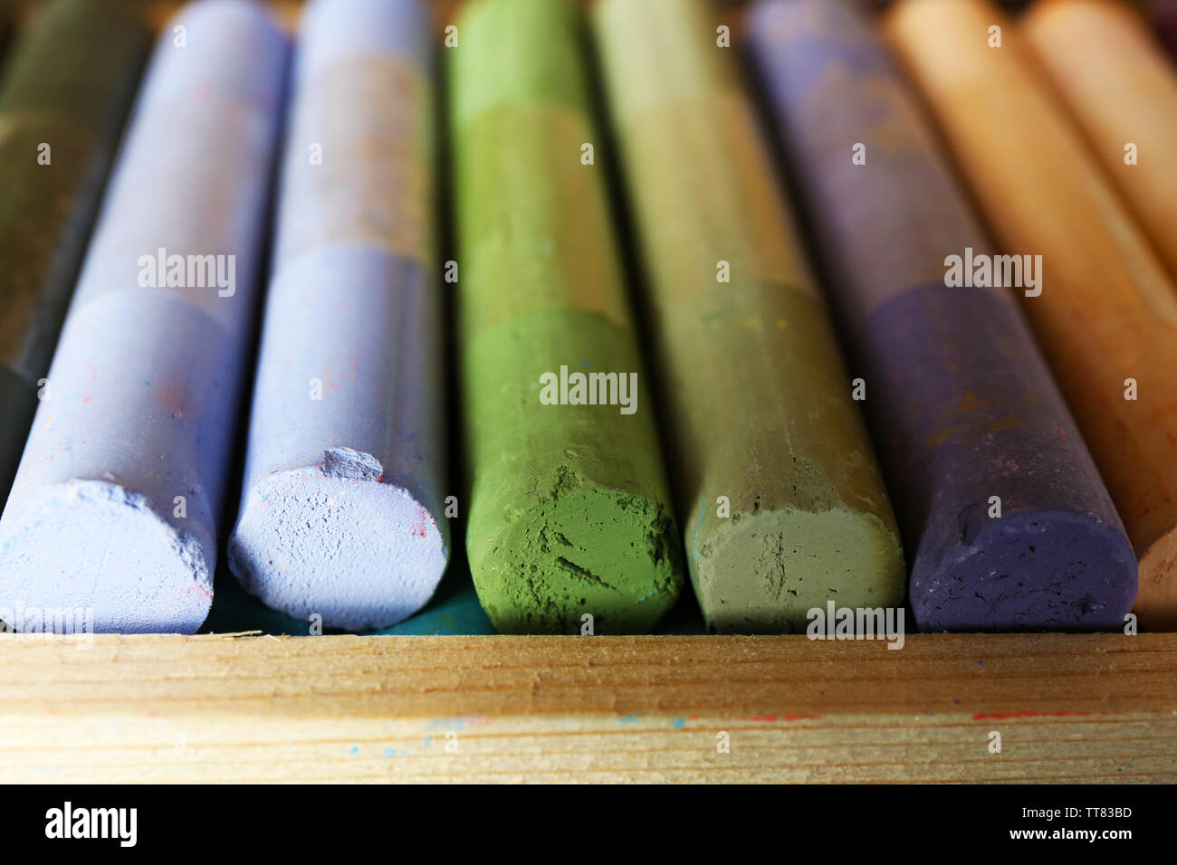 Colorful chalk pastels in box close up Stock Photo - Alamy