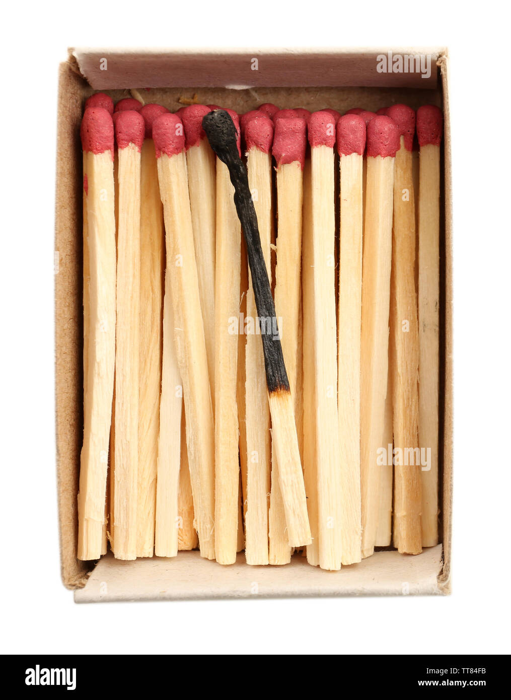 Burnt match in matchbox isolated on white Stock Photo - Alamy