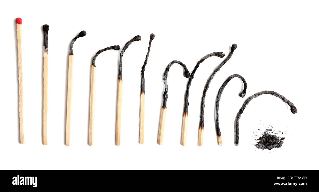 Burnt matches isolated on white Stock Photo - Alamy