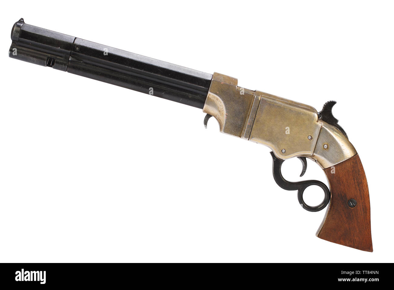 Old vintage weapon - Volcanic Repeating Pistol isolated on white ...