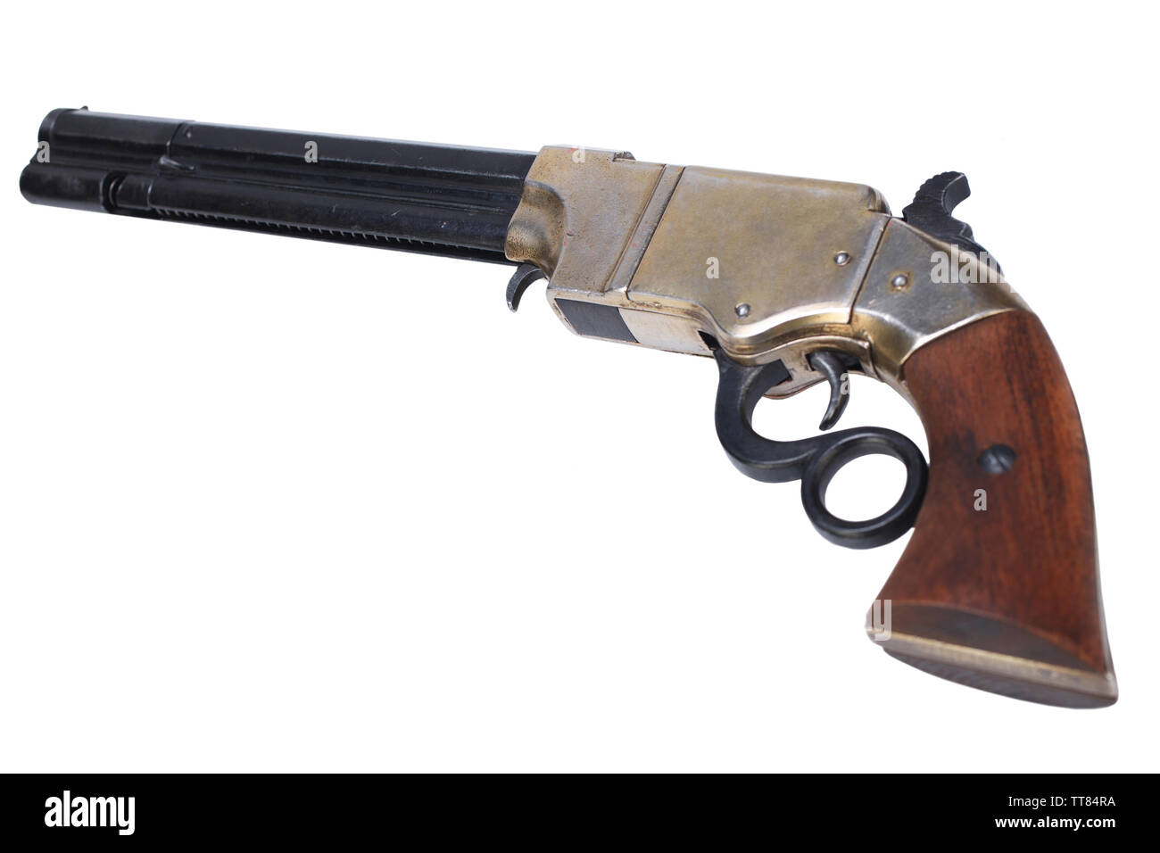 Old vintage weapon - Volcanic Repeating Pistol isolated on white ...