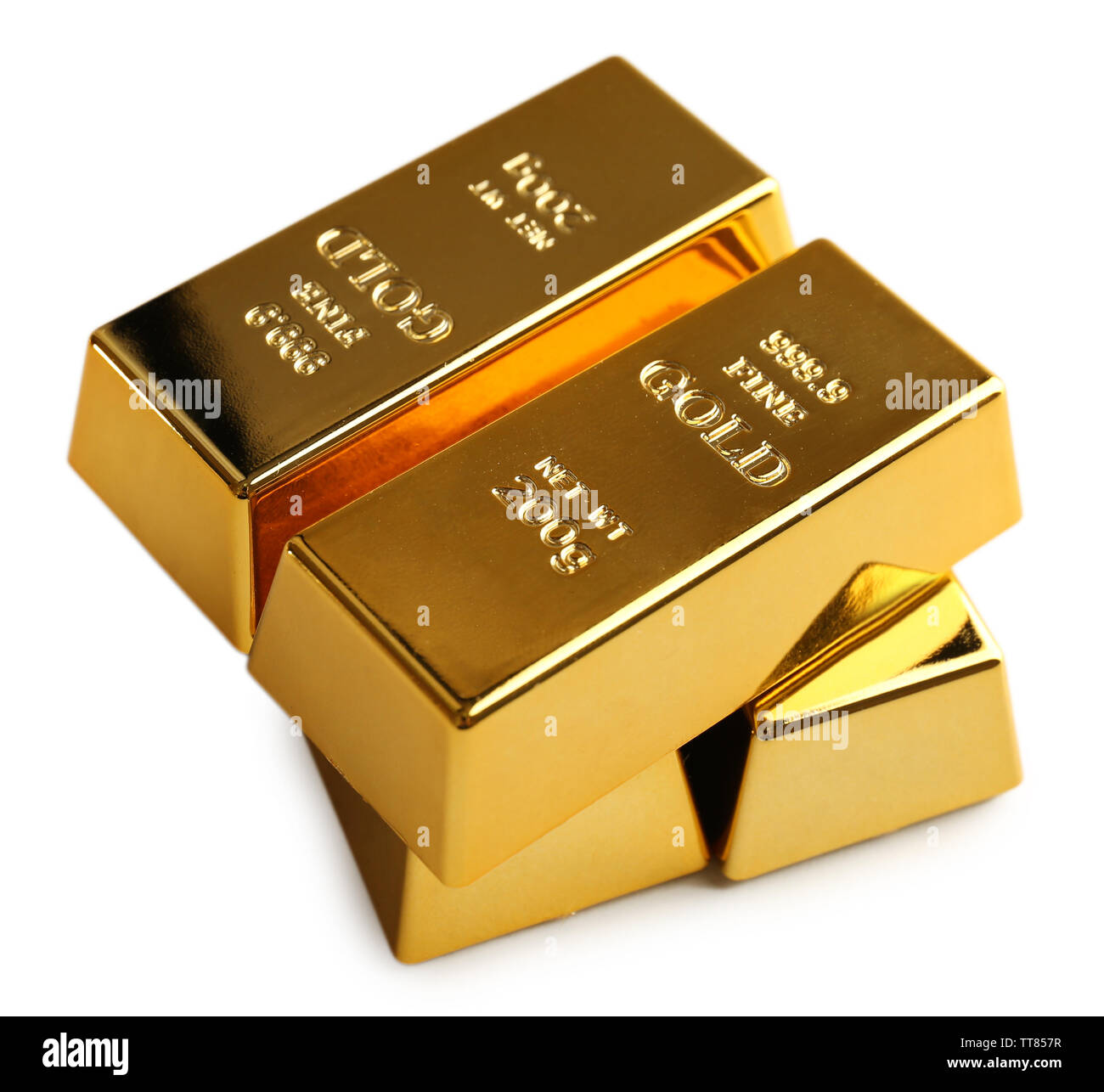 Gold bars isolated on white Stock Photo - Alamy