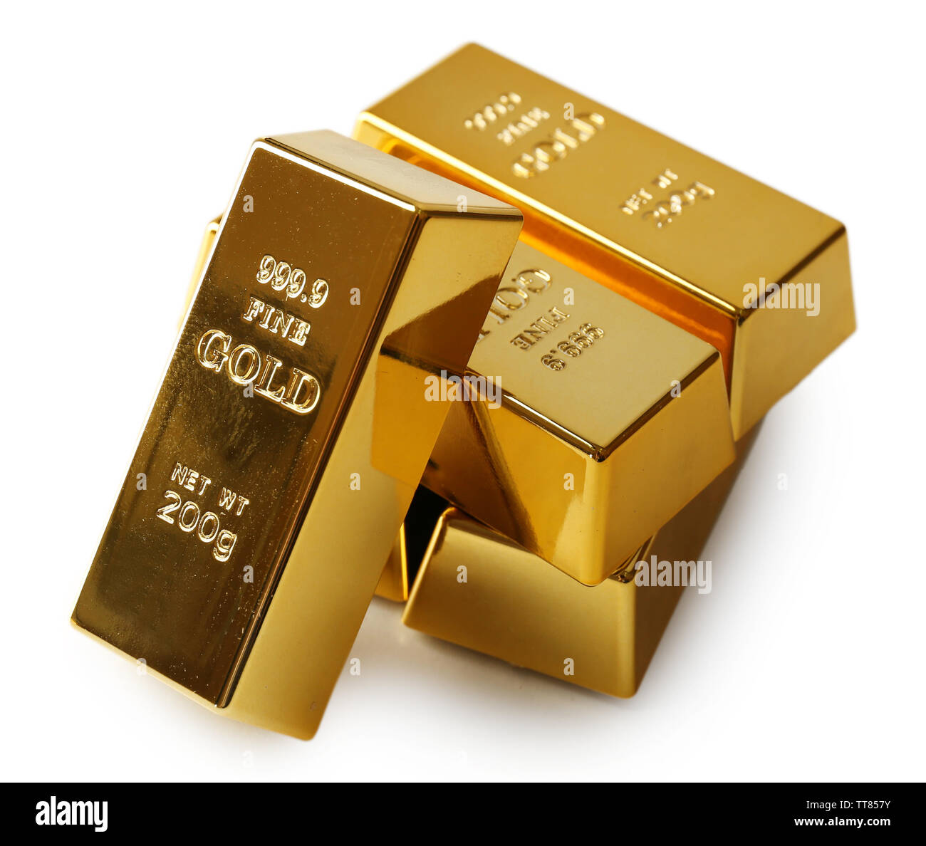 Gold bars isolated on white Stock Photo - Alamy