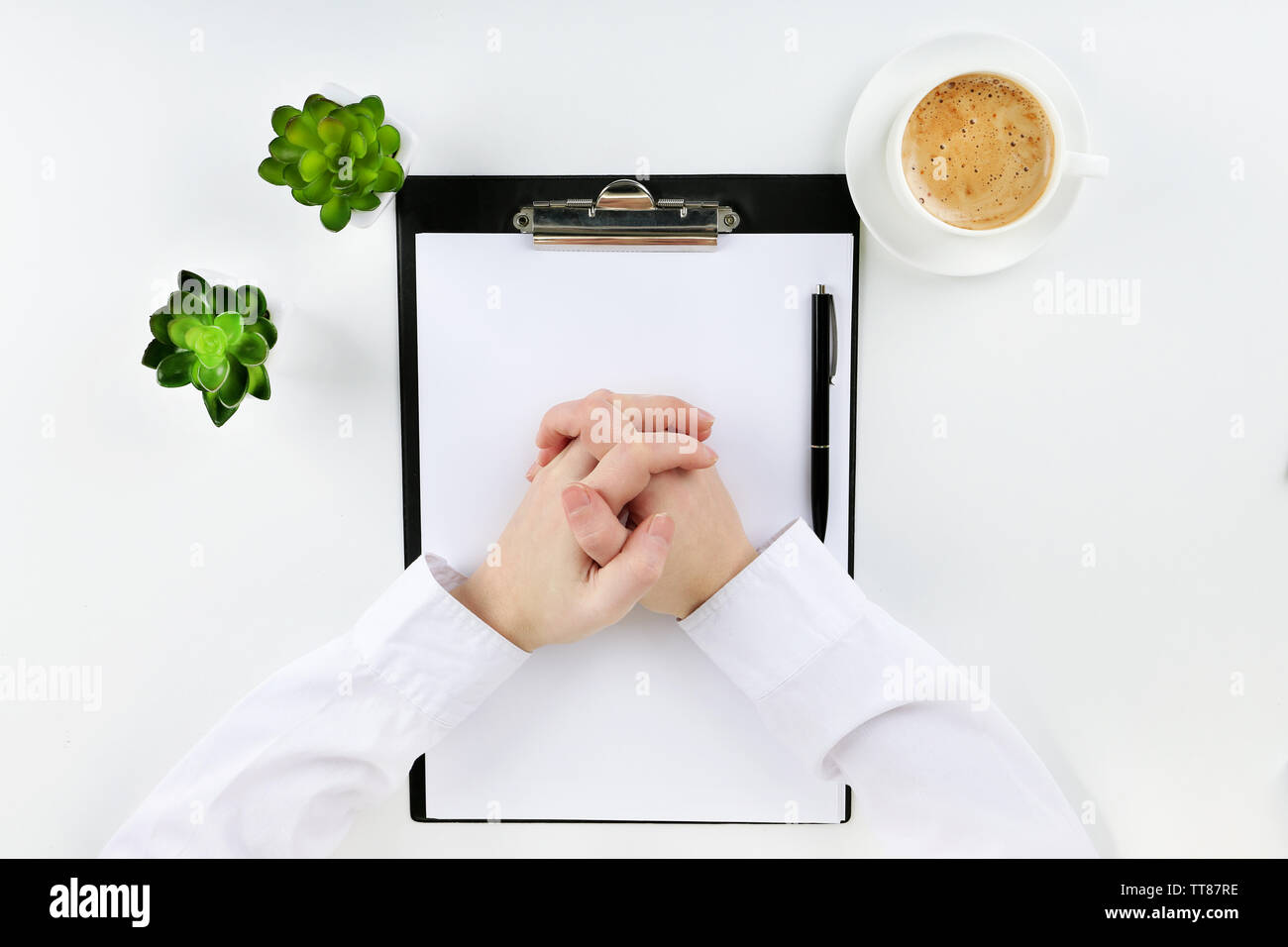 Hands working in the office with documents, on white background Stock ...
