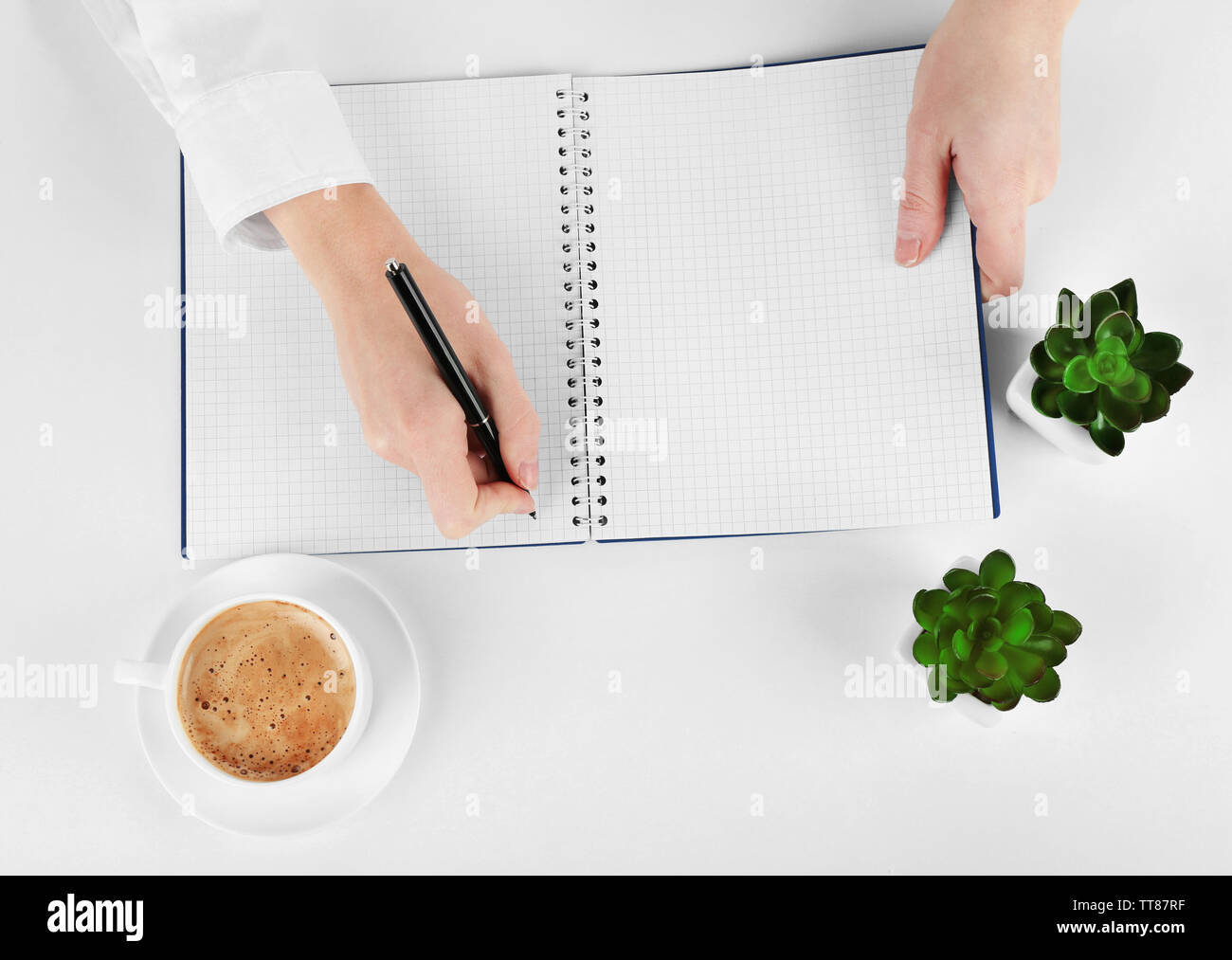 Hands working in the office with notebook, on white background Stock ...