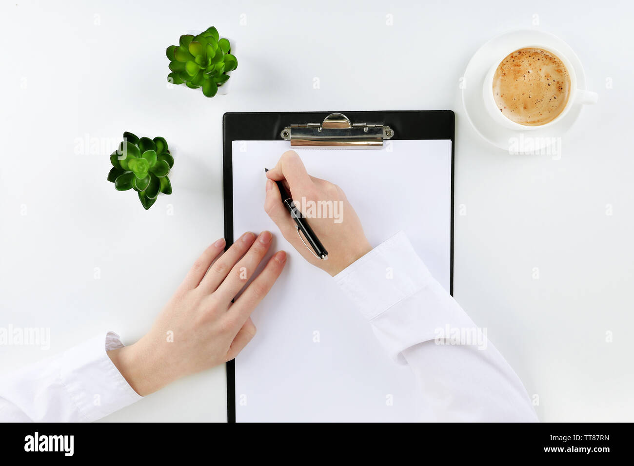 Hands working in the office with documents, on white background Stock ...
