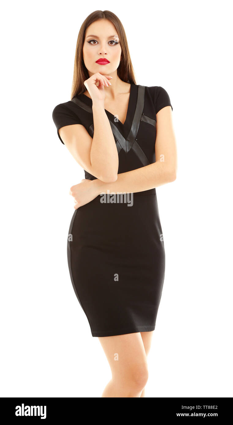 Beautiful model in dress isolated on white Stock Photo - Alamy