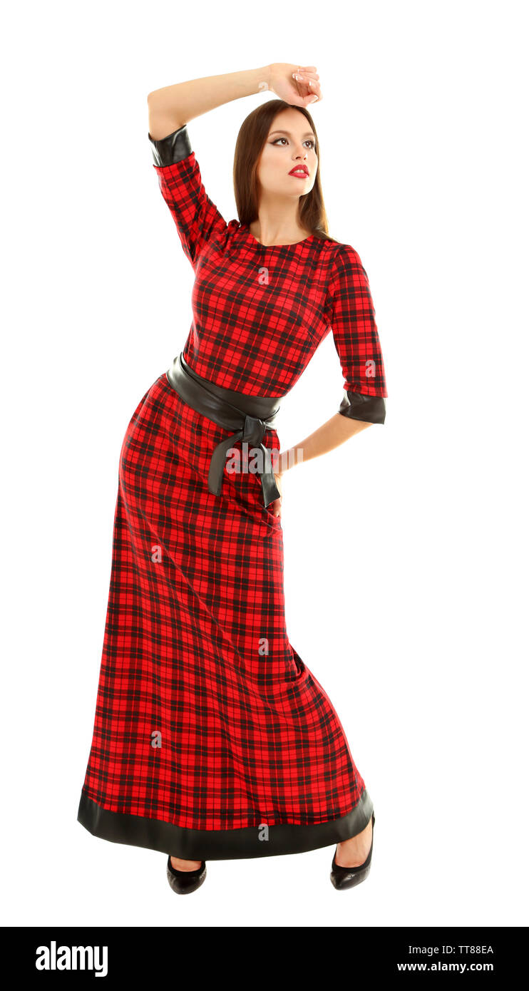 Beautiful model in dress isolated on white Stock Photo - Alamy