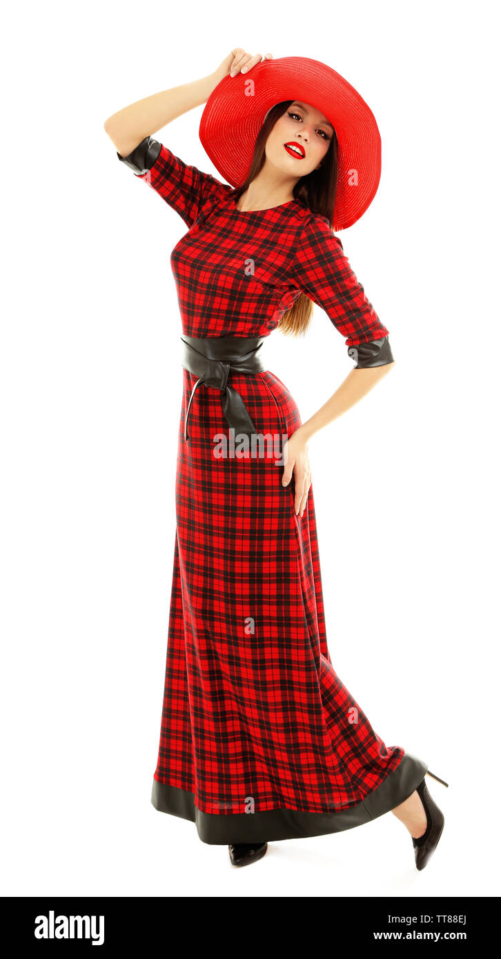 Beautiful model in dress isolated on white Stock Photo - Alamy