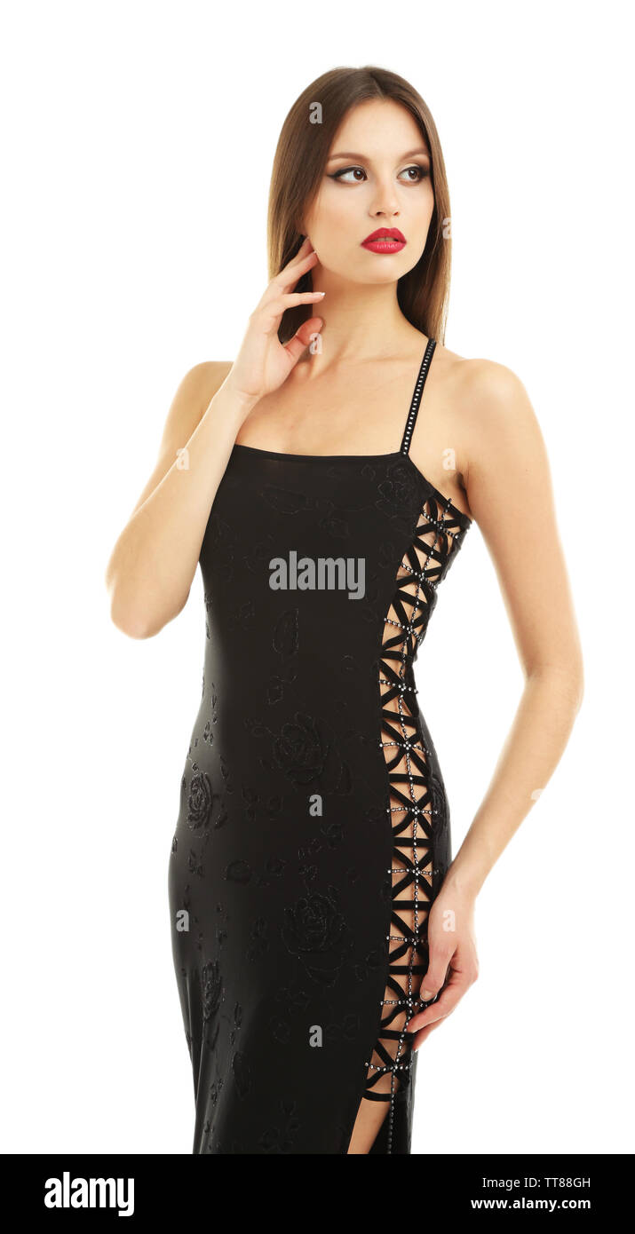 Beautiful model in dress isolated on white Stock Photo - Alamy