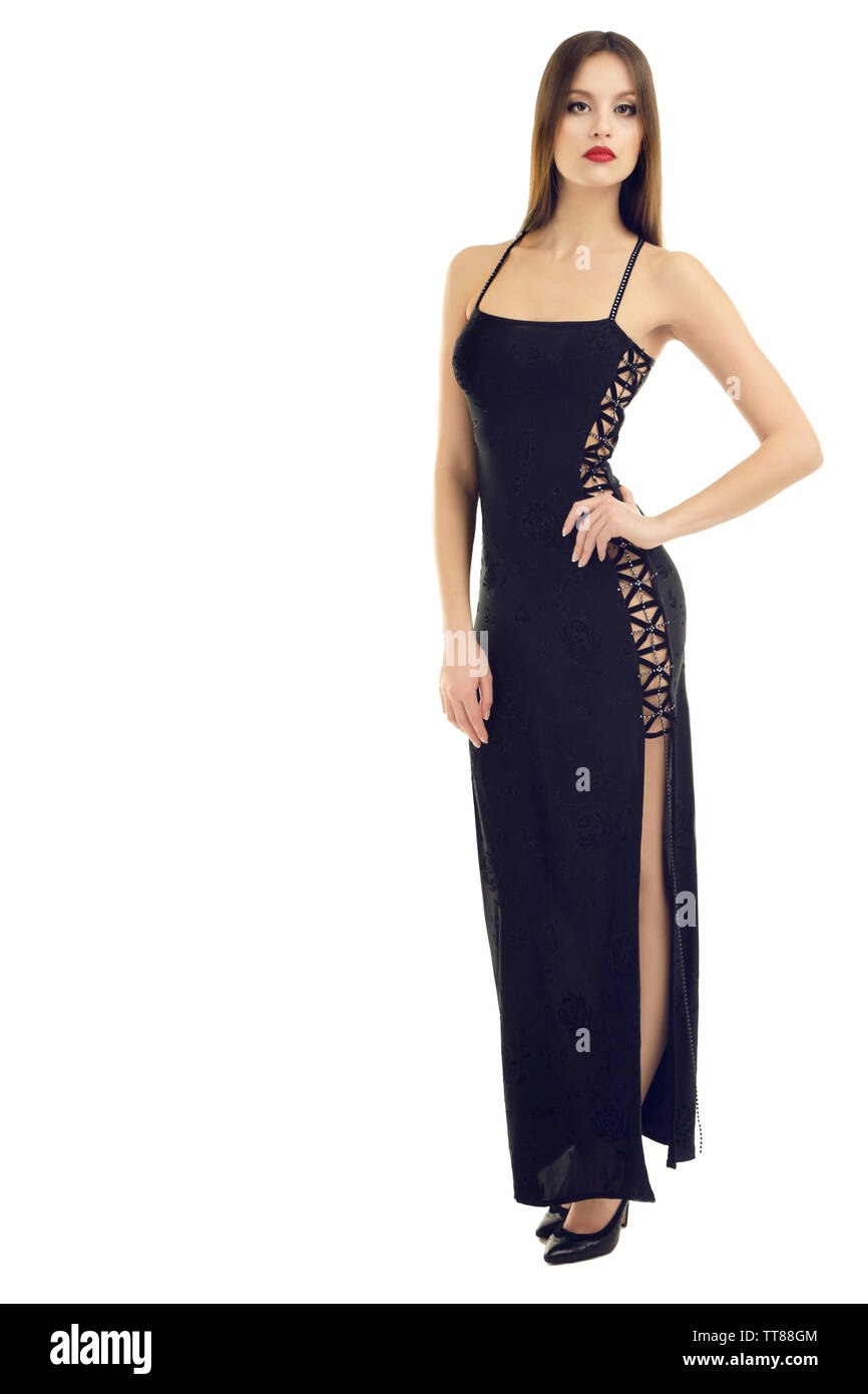 Beautiful model in dress isolated on white Stock Photo - Alamy