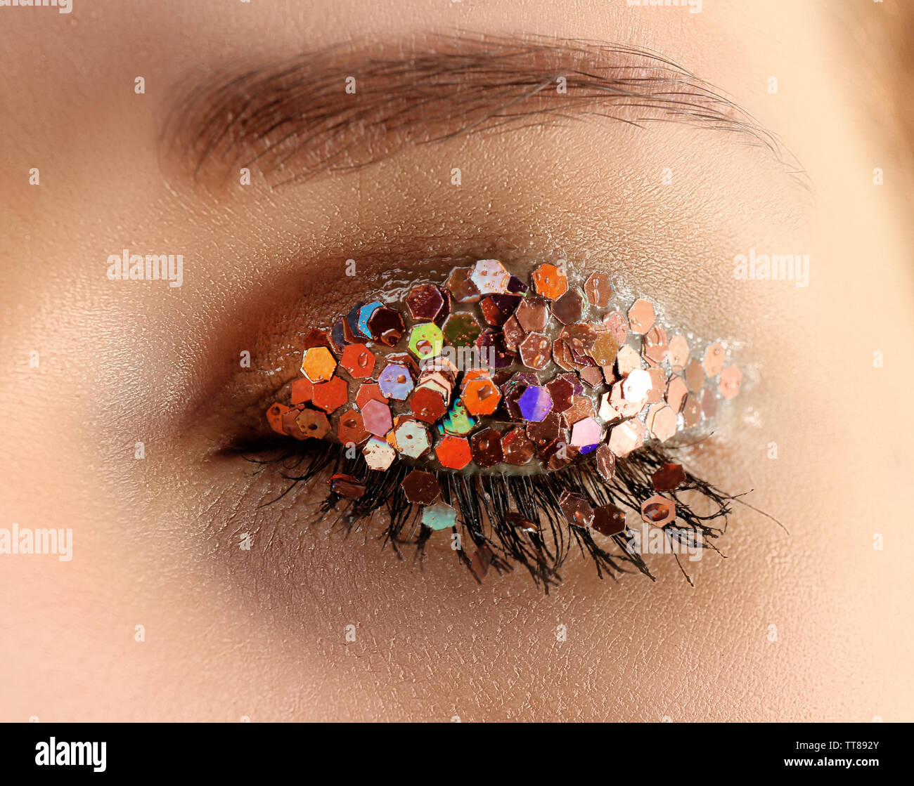 Female eye with fancy glitter makeup, macro view Stock Photo - Alamy