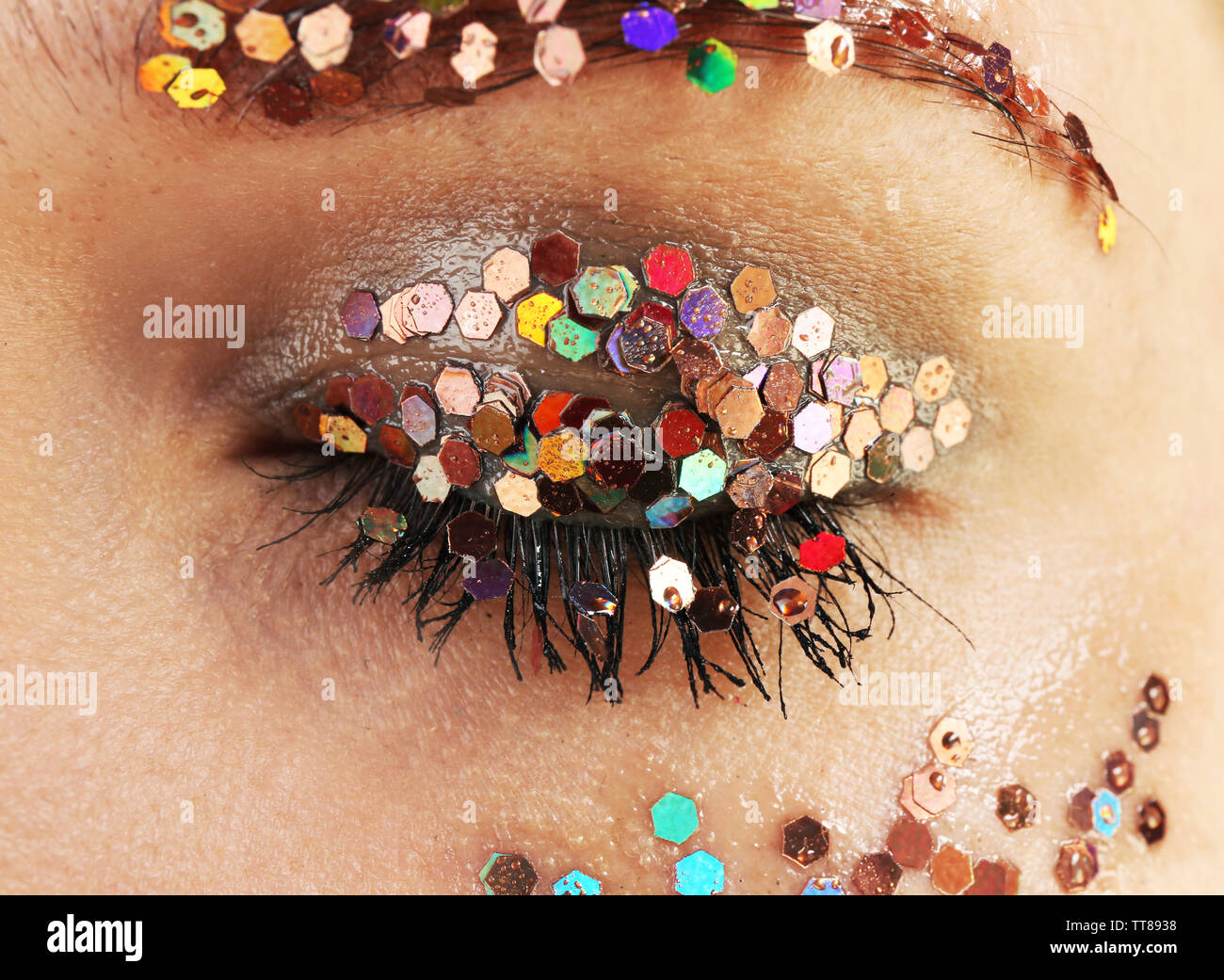 Female eye with fancy glitter makeup, macro view Stock Photo - Alamy