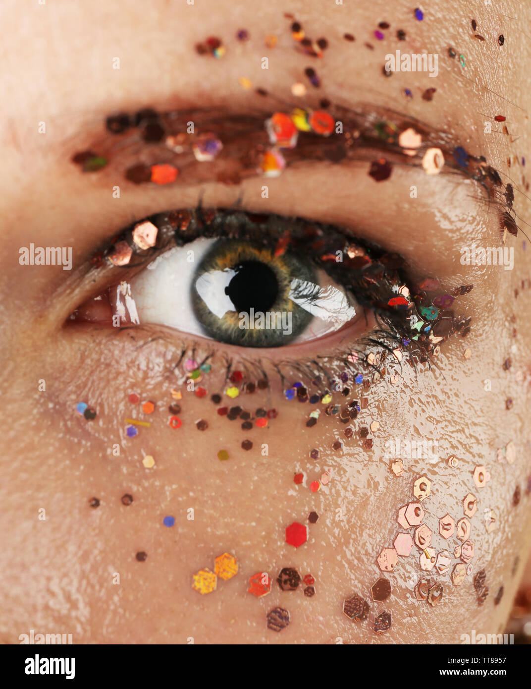 Female eye with fancy glitter makeup, macro view Stock Photo - Alamy