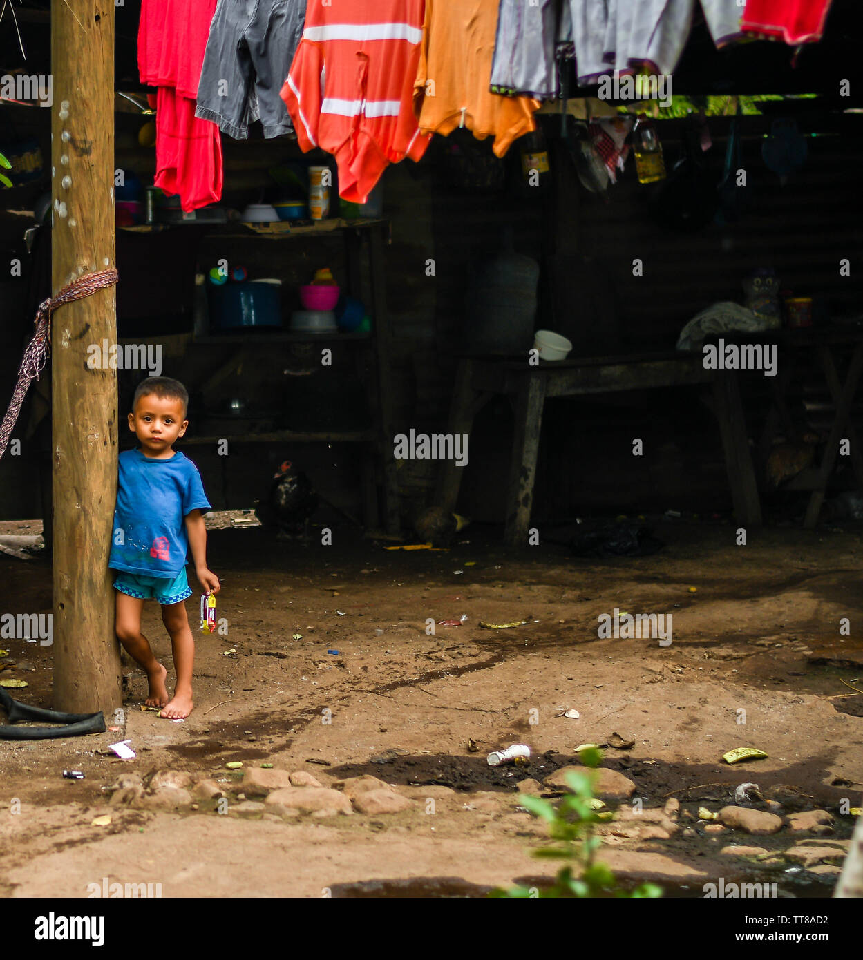 latin child out side his house in rural Guatemalan village Stock Photo ...