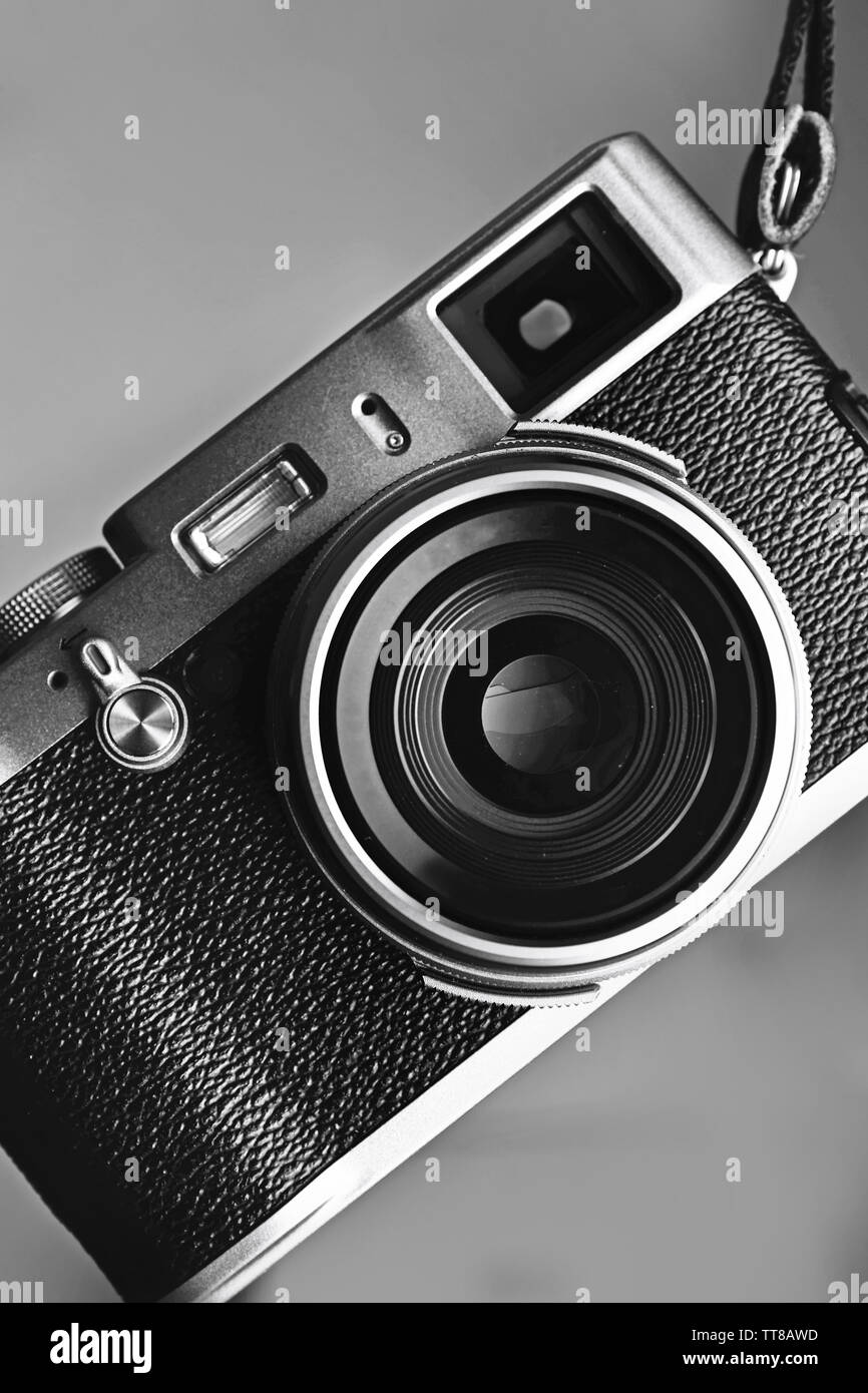 Retro camera in shades of grey, closeup Stock Photo - Alamy