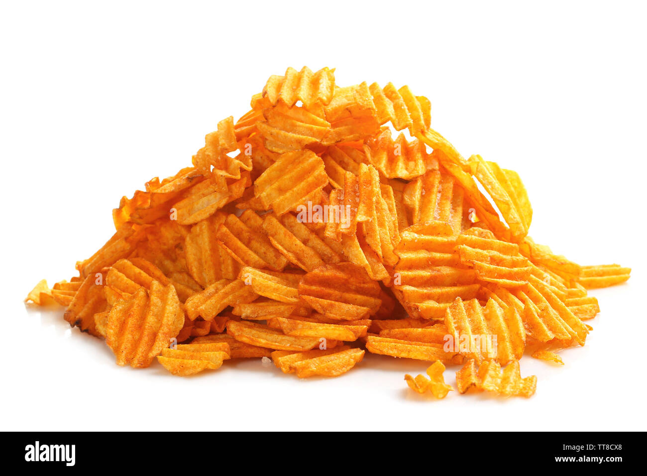 Delicious potato chips isolated on white Stock Photo - Alamy