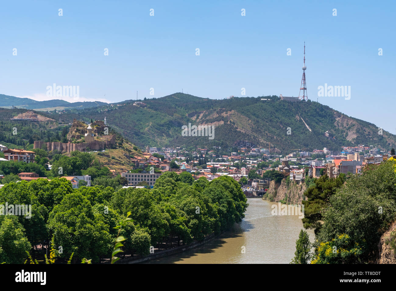 View across the River Mtkvari over the Old Town district towards the ...